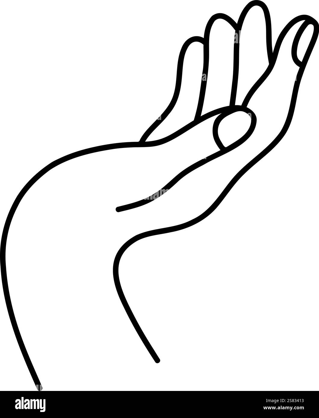 Gesture. Outline hand with palm up. Linear hand drawing. Vector ...