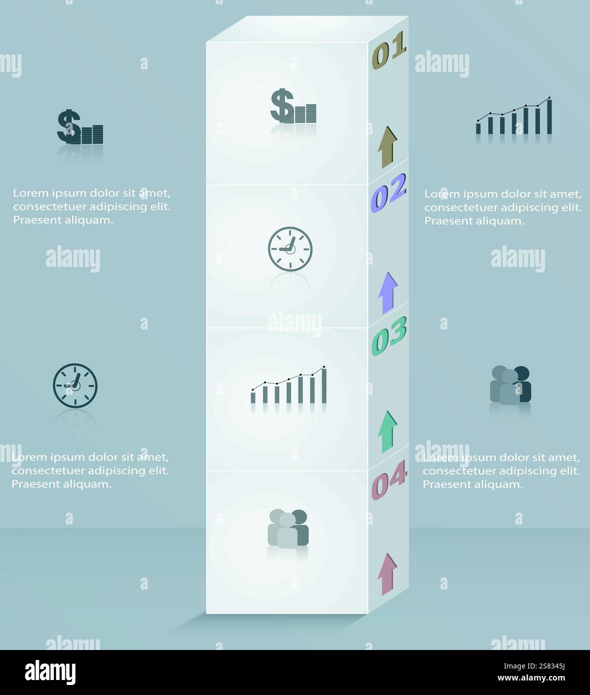 Infographics template, business step success column. Numbered banners ...