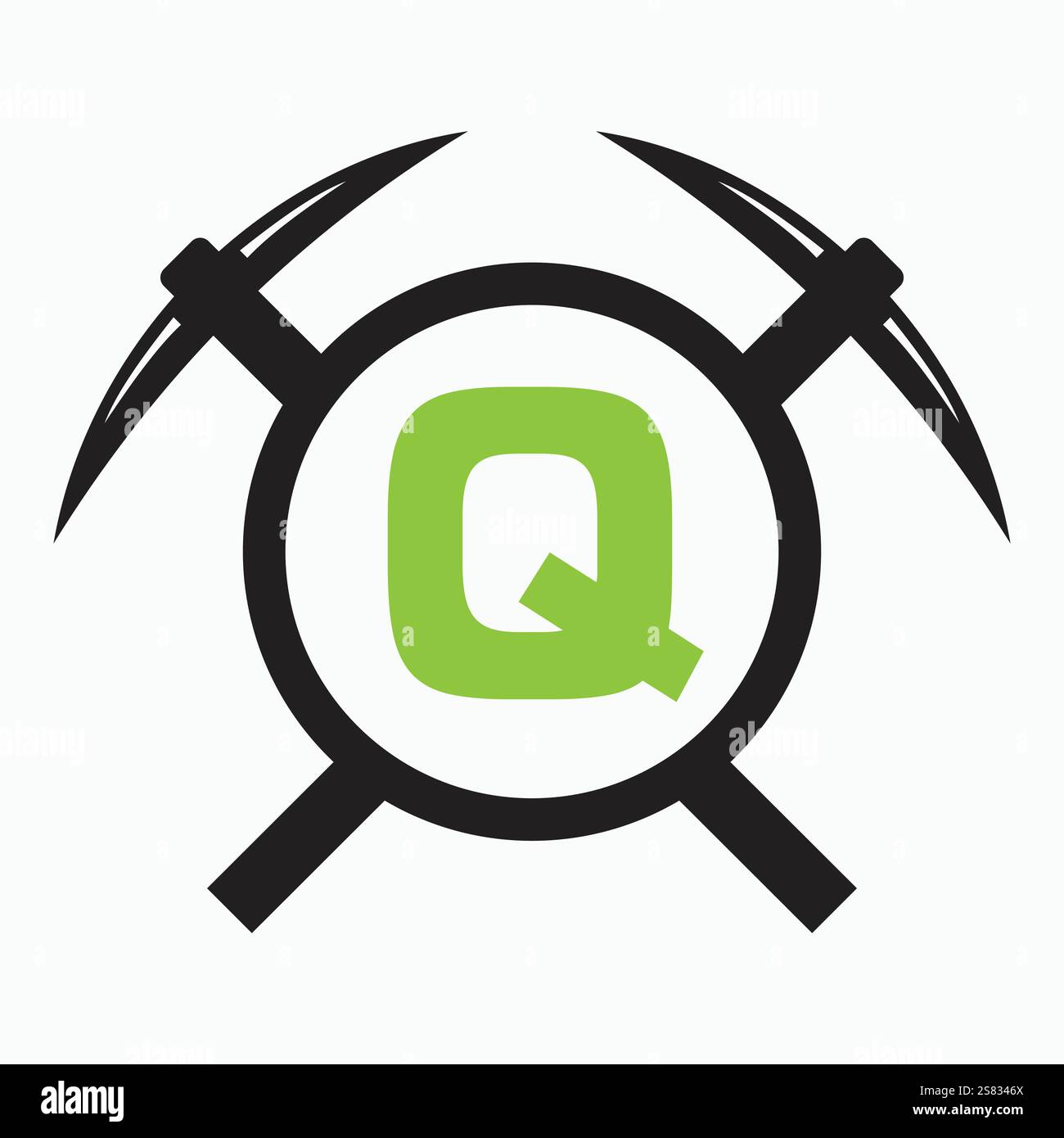 Initial Letter Q Mining Logo Combine With Pickaxe Symbol Vector ...