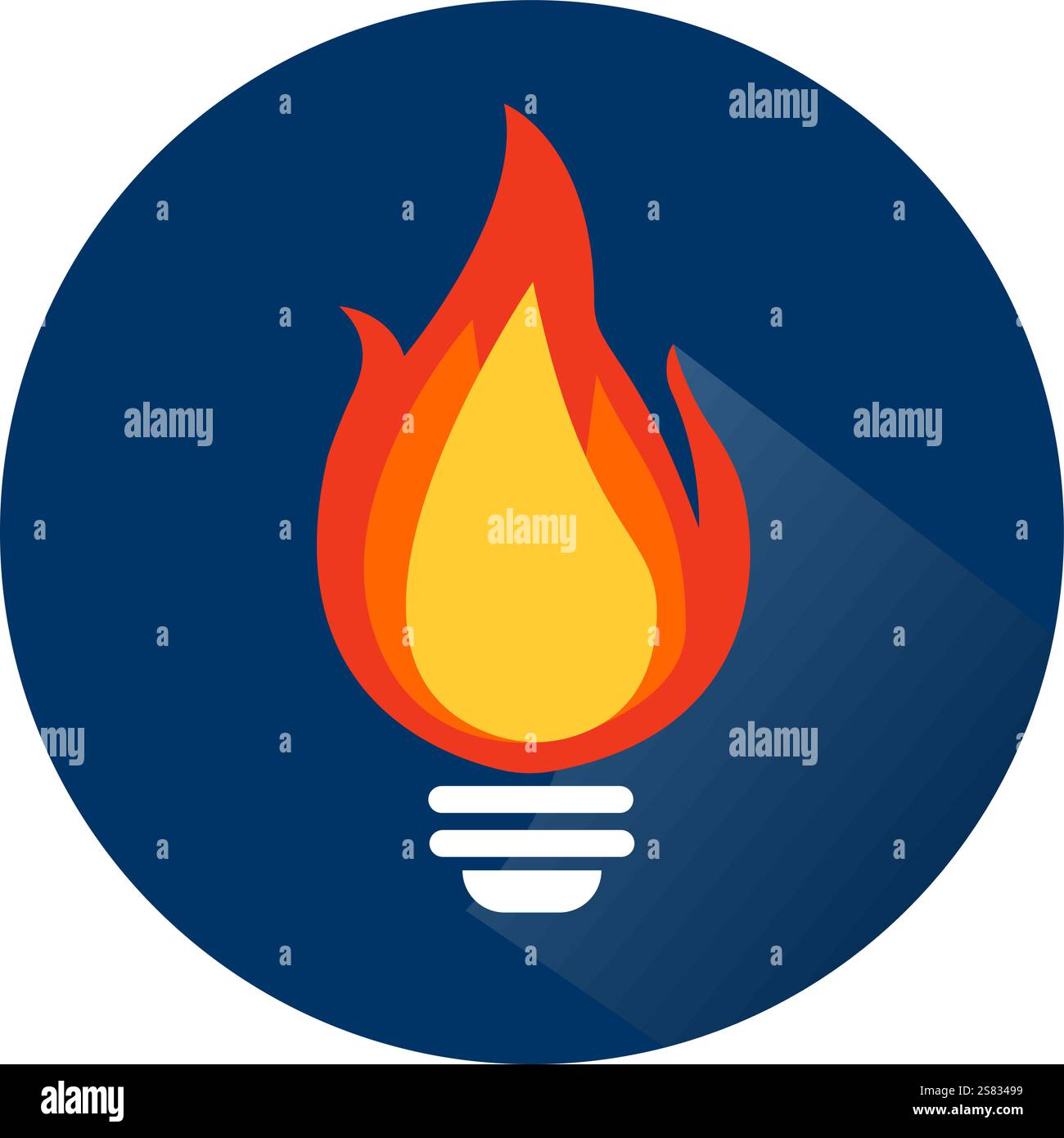Vector icon of light bulb with fire flames, symbolizing creative energy ...