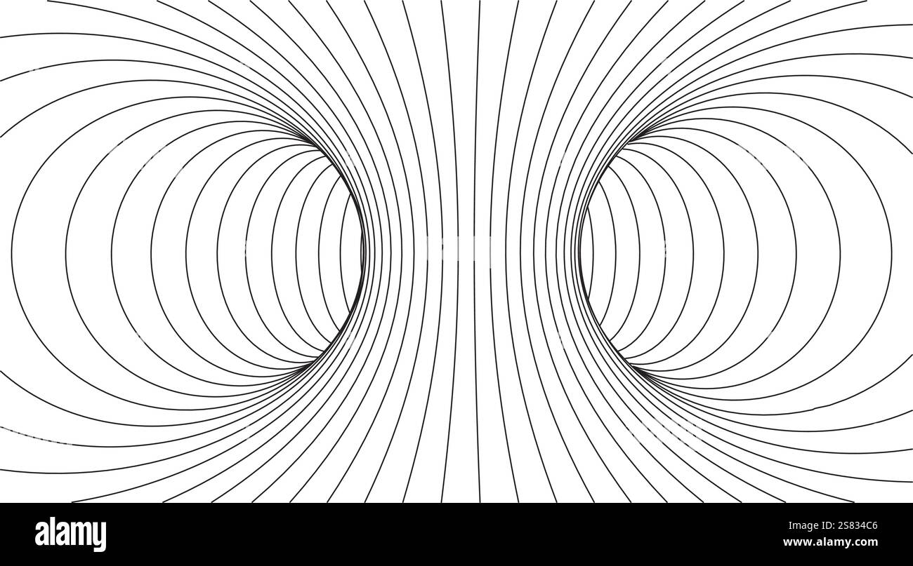 3D wormhole effect curved lines on a white background. Tunnel 3d vector ...
