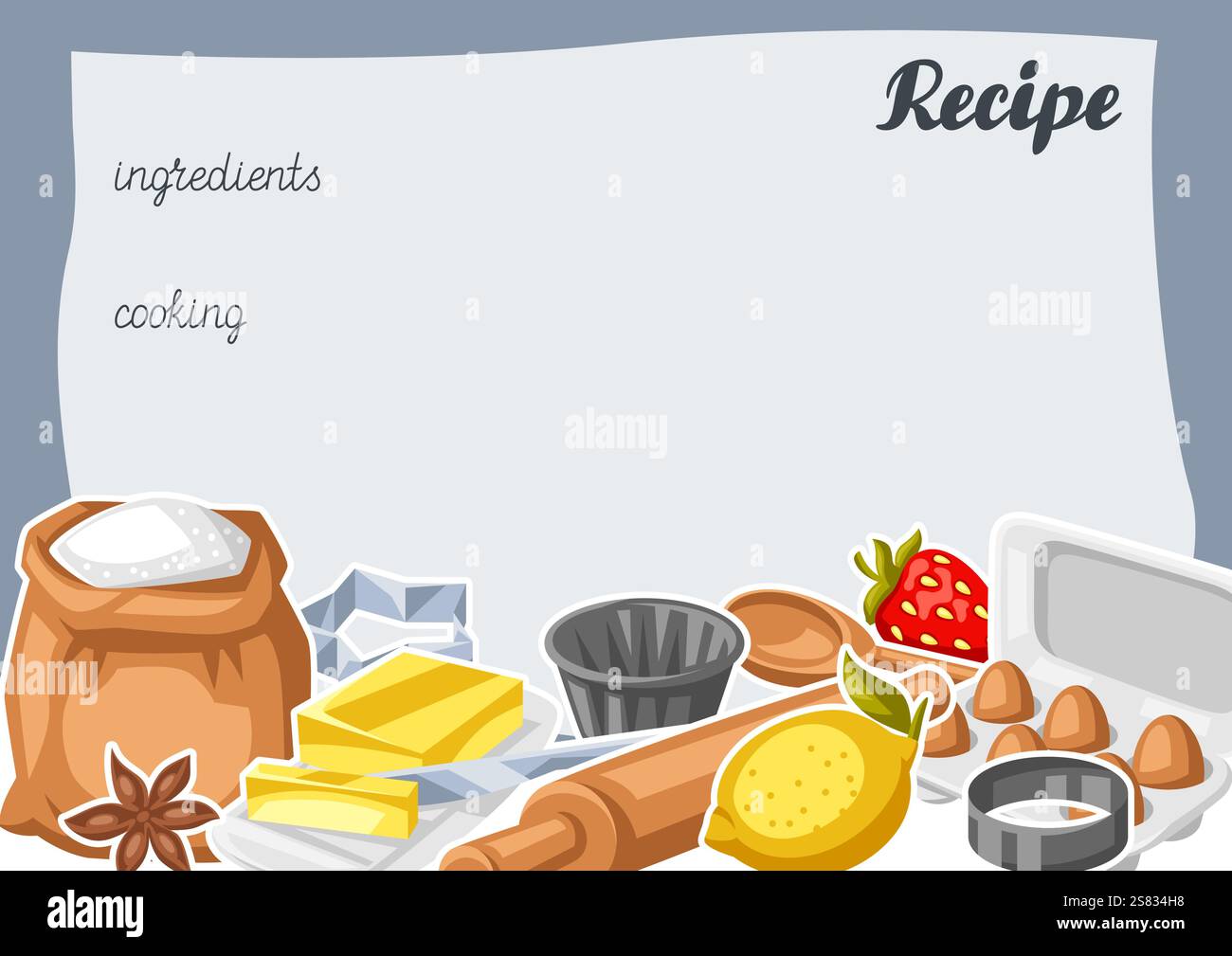 Background with bakery utensils. Cooking tools for home and recipe ...