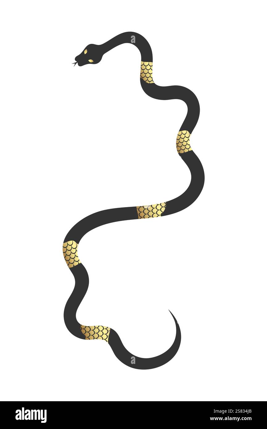 Abstract celestial black and golden snake. Golden scaled serpent ...