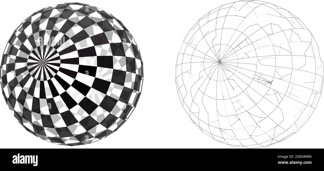 Spheres with checkerboard and wireframe designs Stock Vector Image ...