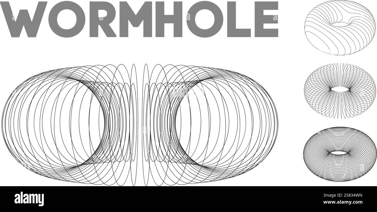 3D wormhole effect curved lines on a white background. Tunnel 3d vector ...