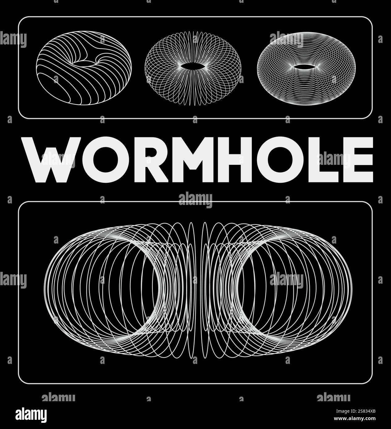 3D wormhole effect curved lines on a white background. Tunnel 3d vector ...