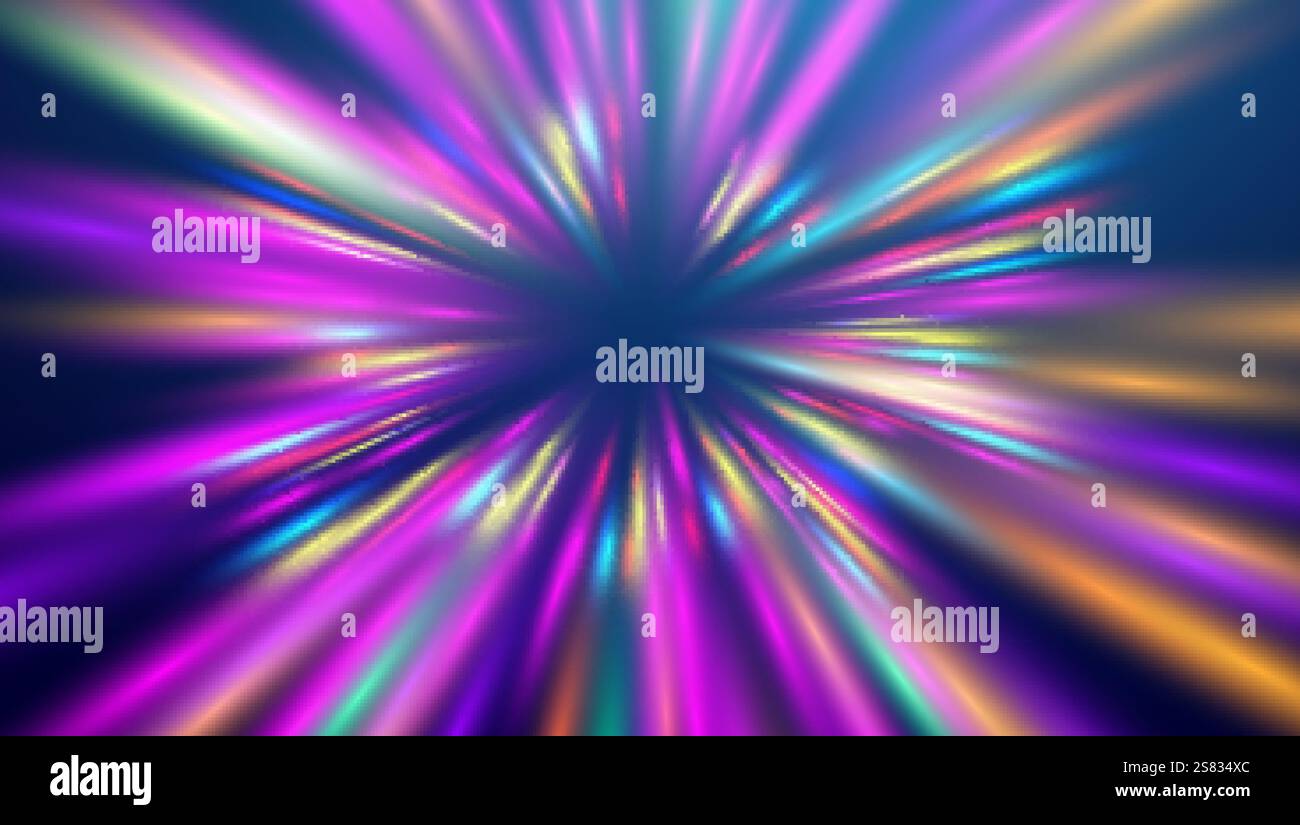 Warp tunnel speed of light technology background. Neon light futuristic ...