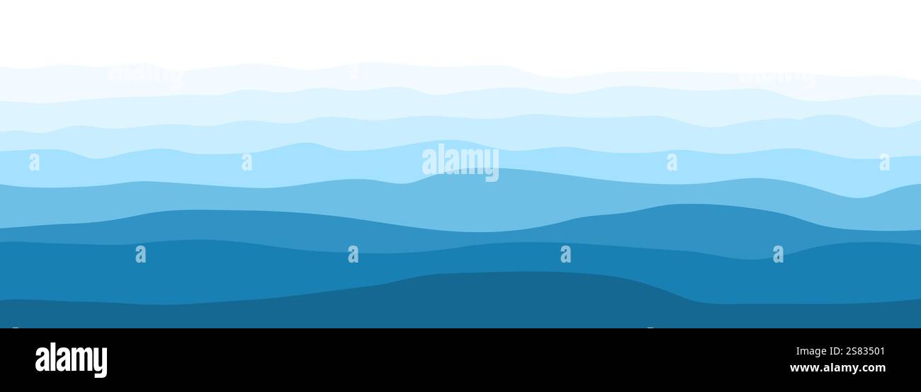 Blue sea or ocean waves. Realistic vector water waves on abstract wide ...