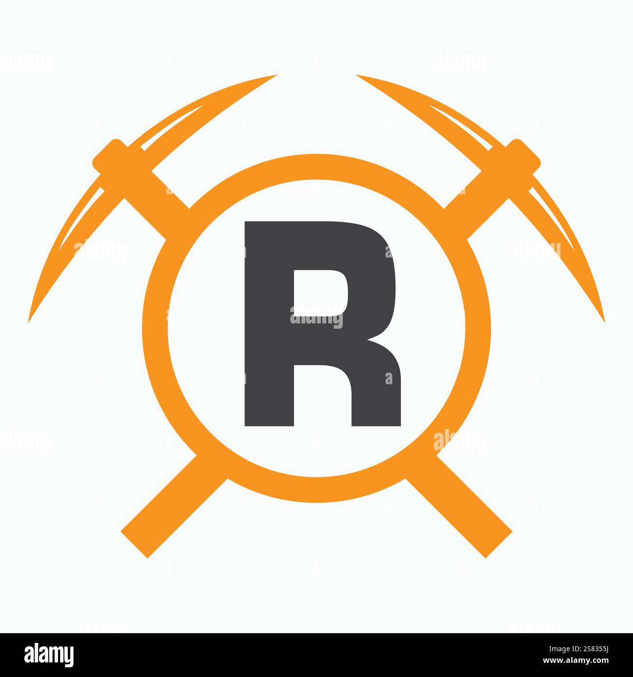 Initial Letter R Mining Logo Combine With Pickaxe Symbol Vector ...