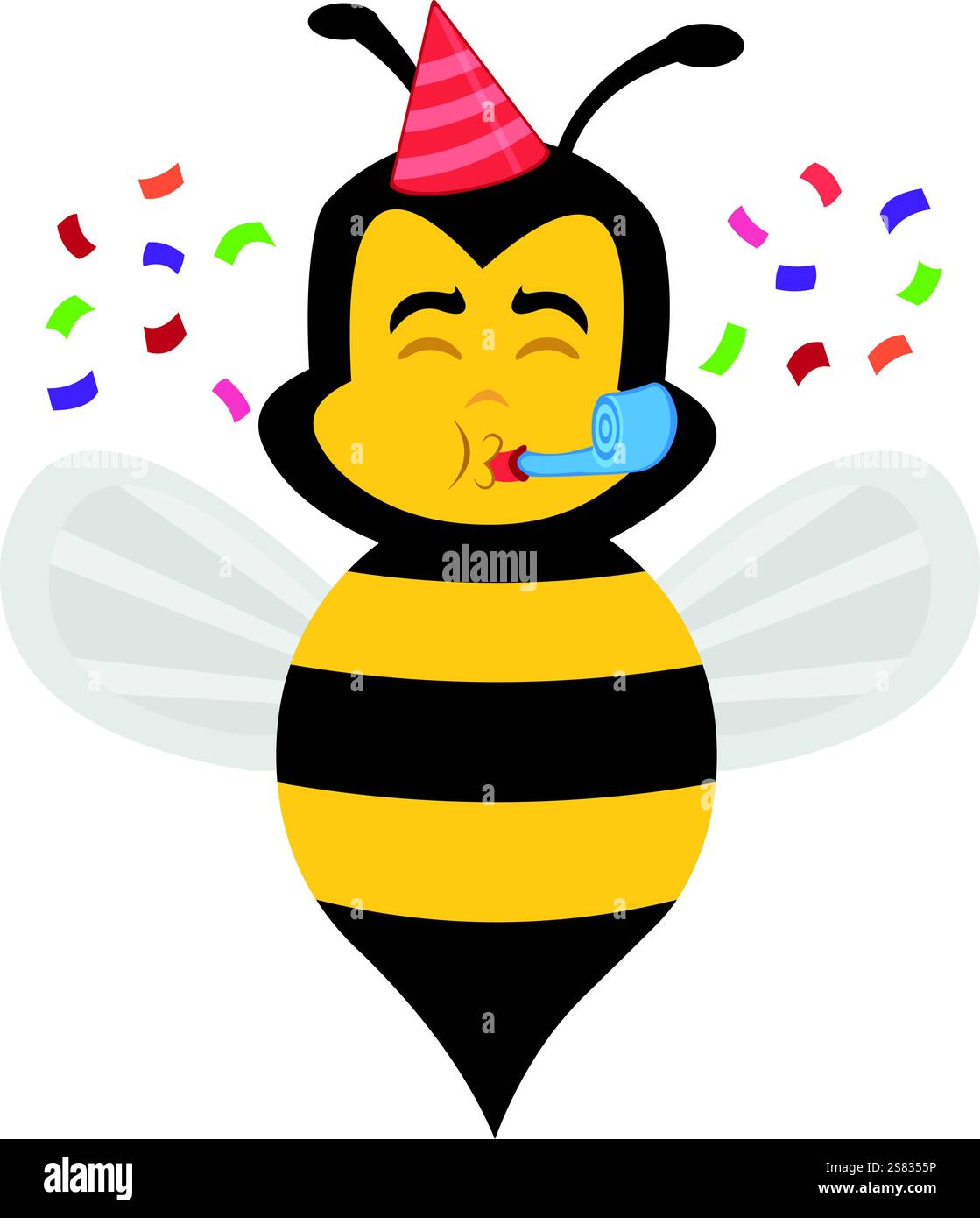 vector illustration character bee insect cartoon, with a party hat ...