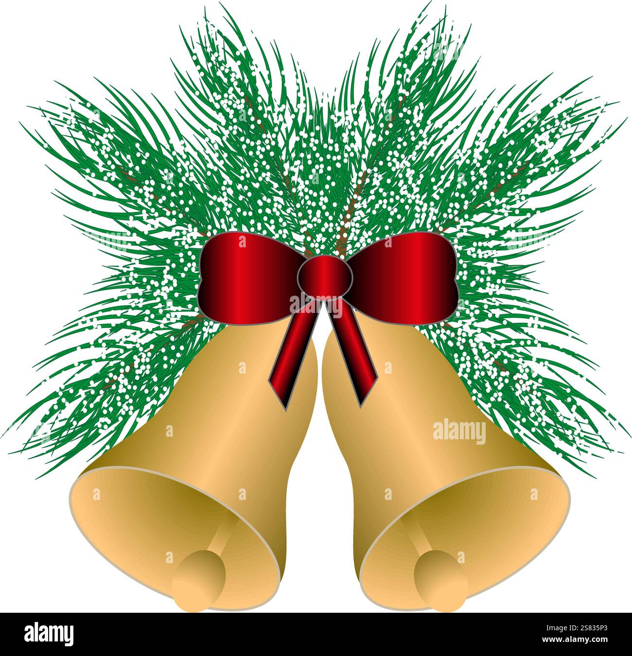 Christmas bells with red ribbon and fir branches Stock Vector Image ...