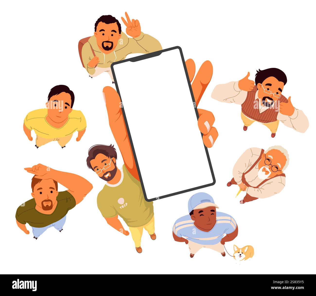 Diverse men cartoon characters looking up top down view Stock Vector ...
