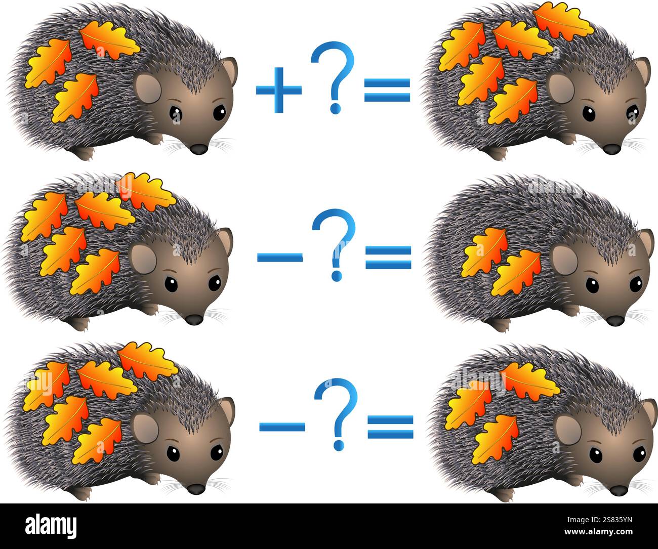 Action relationship of addition and subtraction, examples with leaves ...