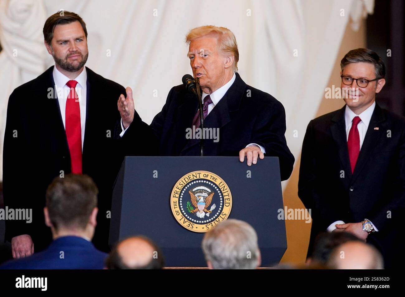 President Donald Trump speaks in Emancipation Hall after the 60th ...