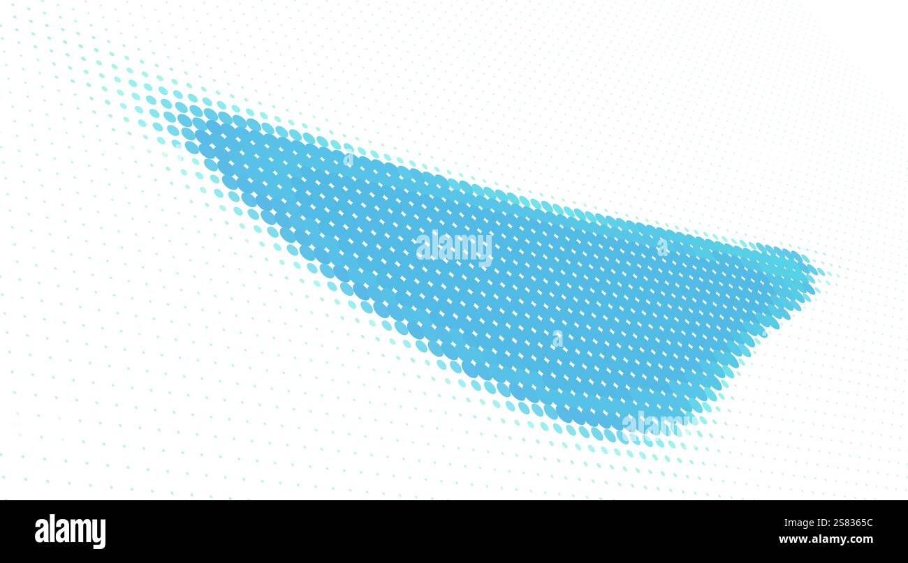 Abstract picton blue halftone spot in perspective on white background ...