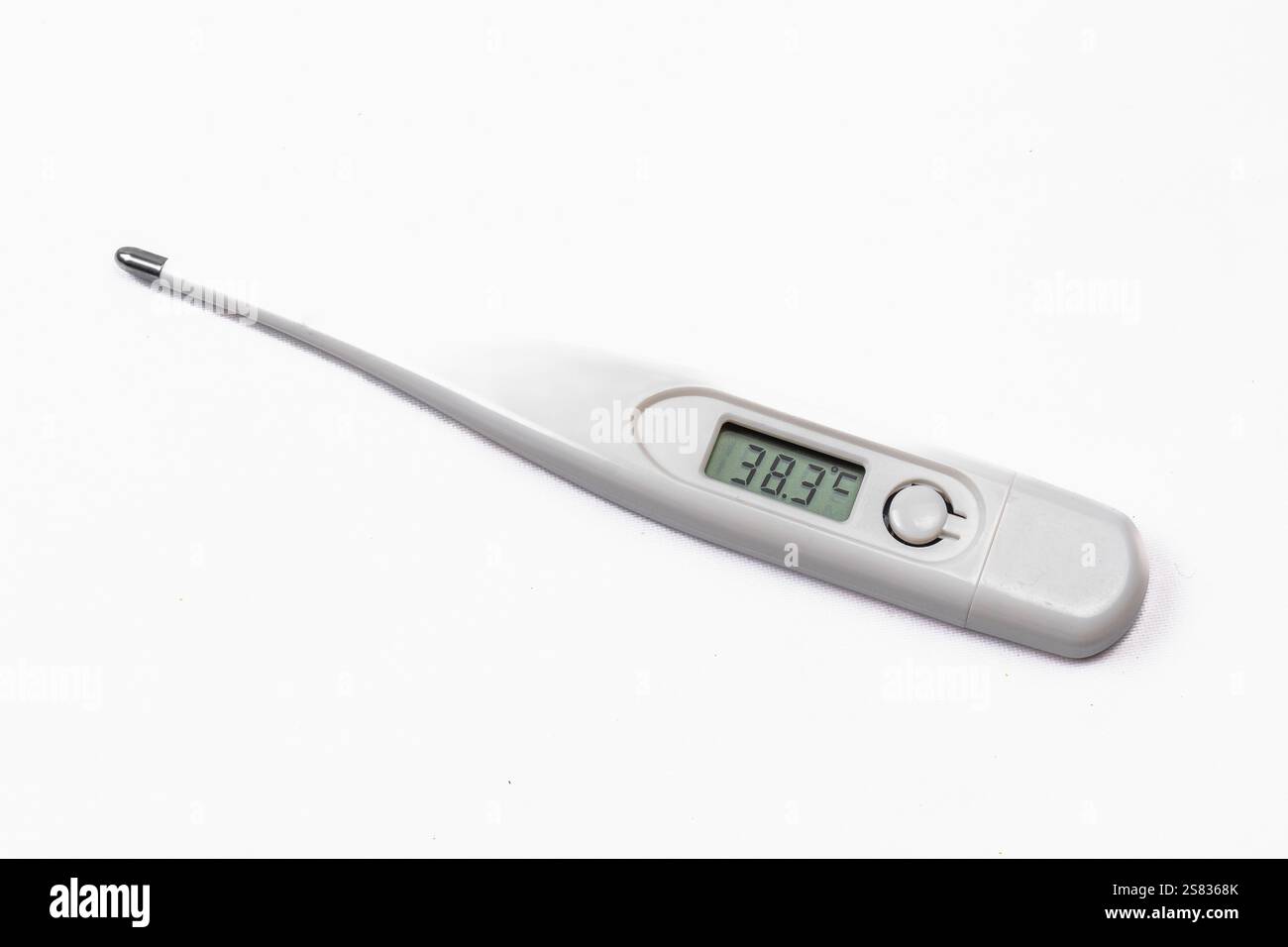 Front view of digital thermometer with 38.3 C reading Stock Photo - Alamy