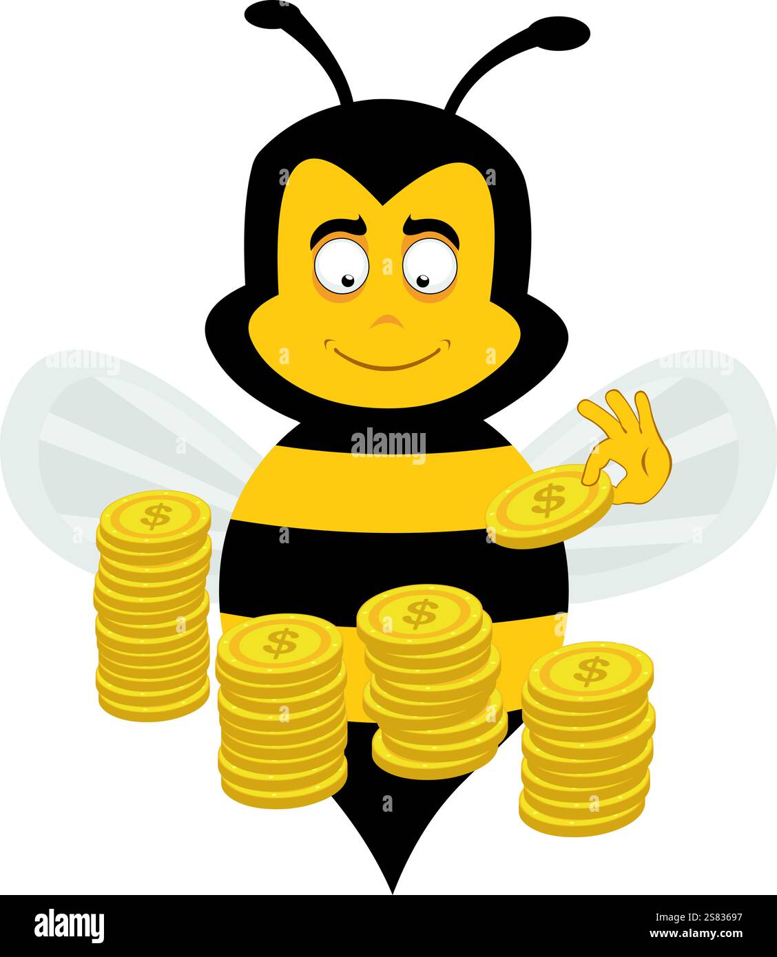 vector illustration character bee insect cartoon, counting a pile of ...