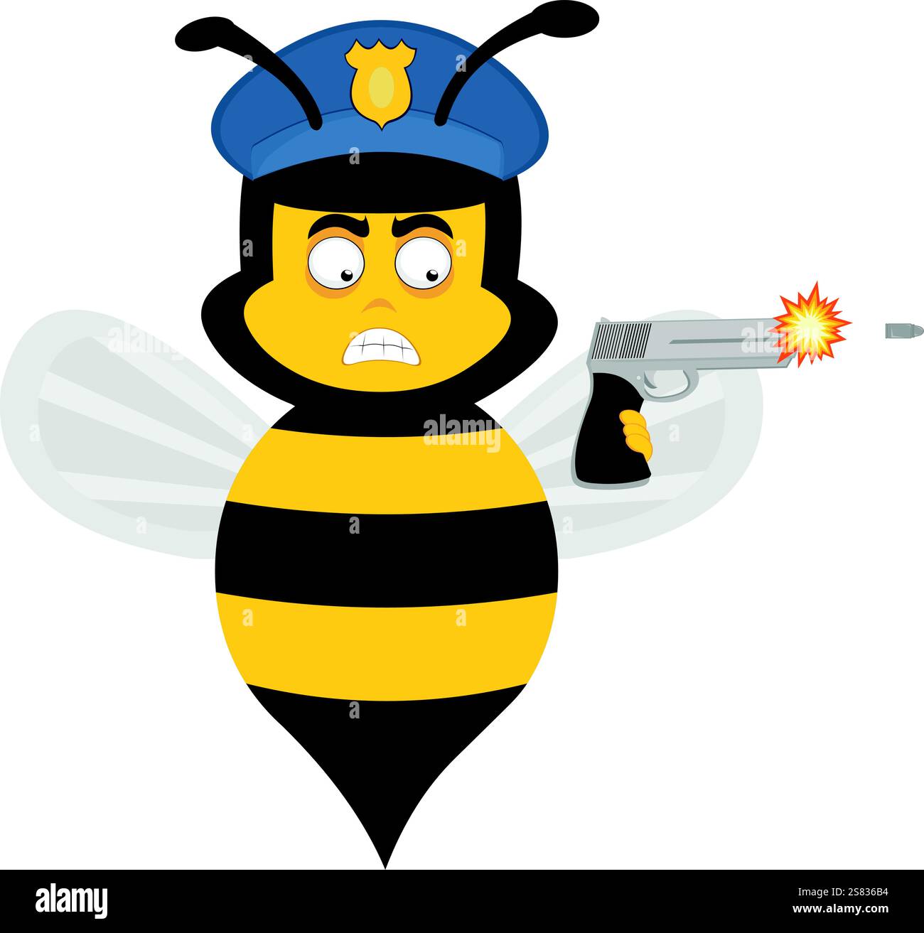 vector illustration character bee insect cartoon, with a police hat and ...