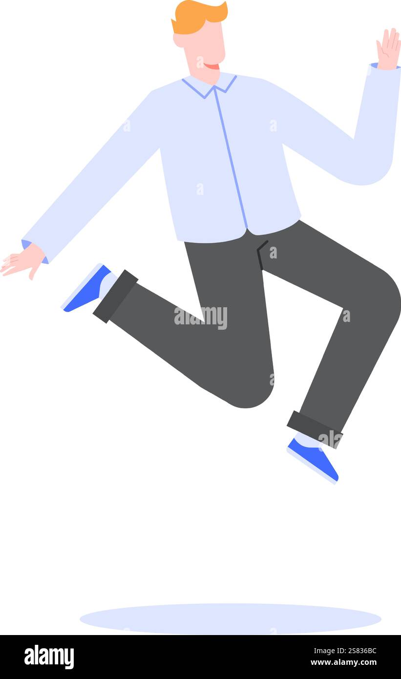 Happy businessman jumping with arms outstretched, celebrating career ...