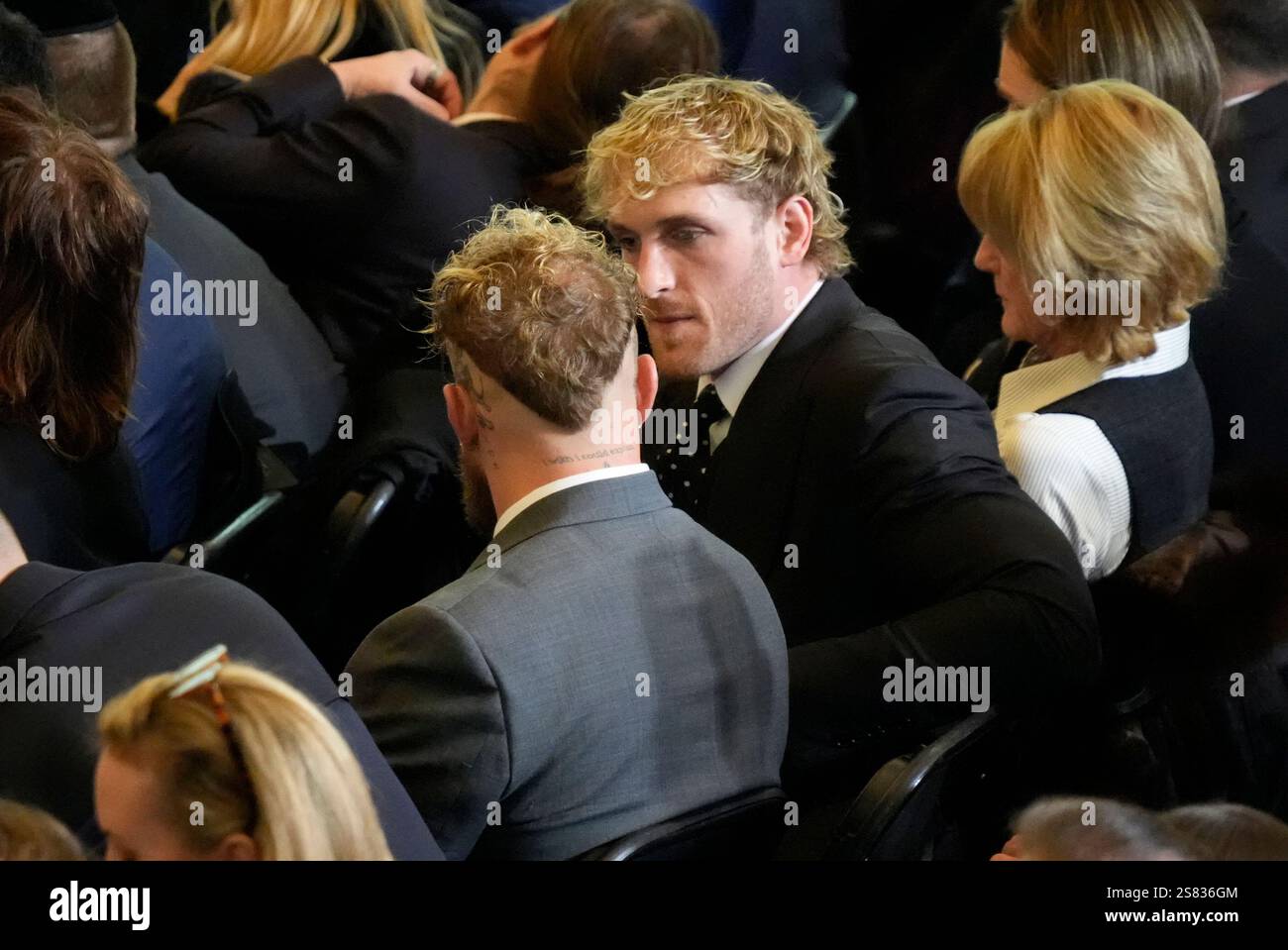 Jan 20, 2025; Washington, DC, USA; Logan Paul, right, speaks with Jake ...