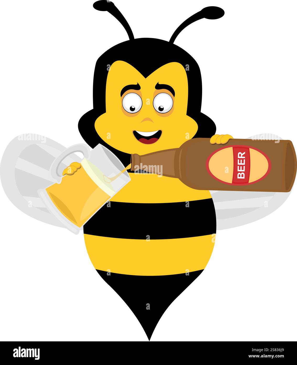 vector illustration character bee insect cartoon, with a bottle of beer ...