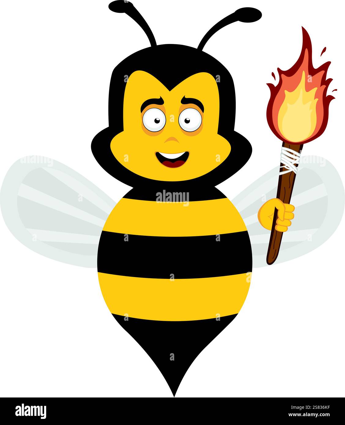 vector illustration character bee insect cartoon, holding a fire torch ...