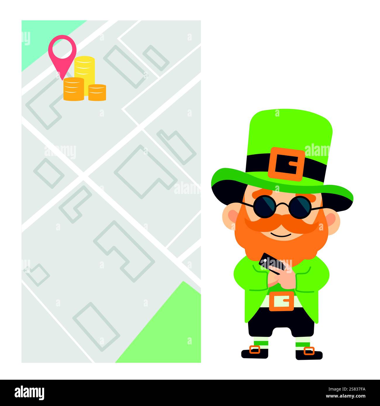 Leprechaun and Map, St. Patrick's Day Illustration Stock Vector Image ...
