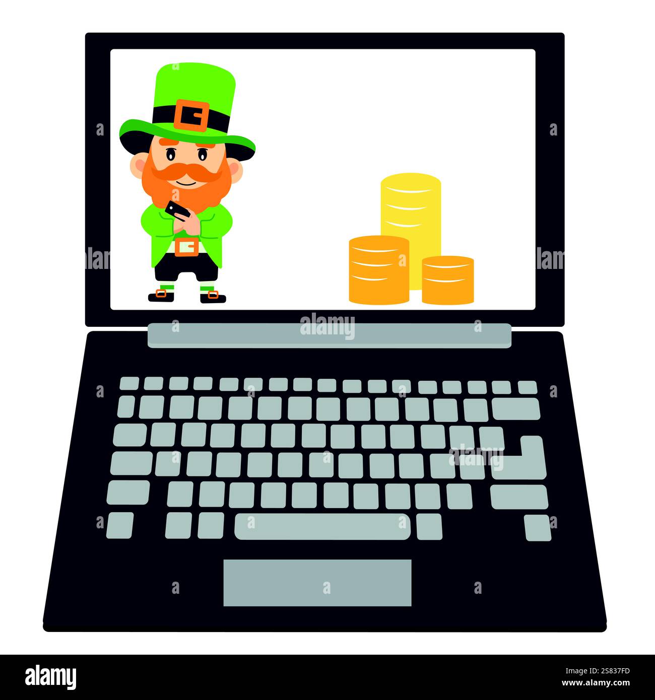 Leprechaun in office with computer, St. Patrick's Day illustration ...