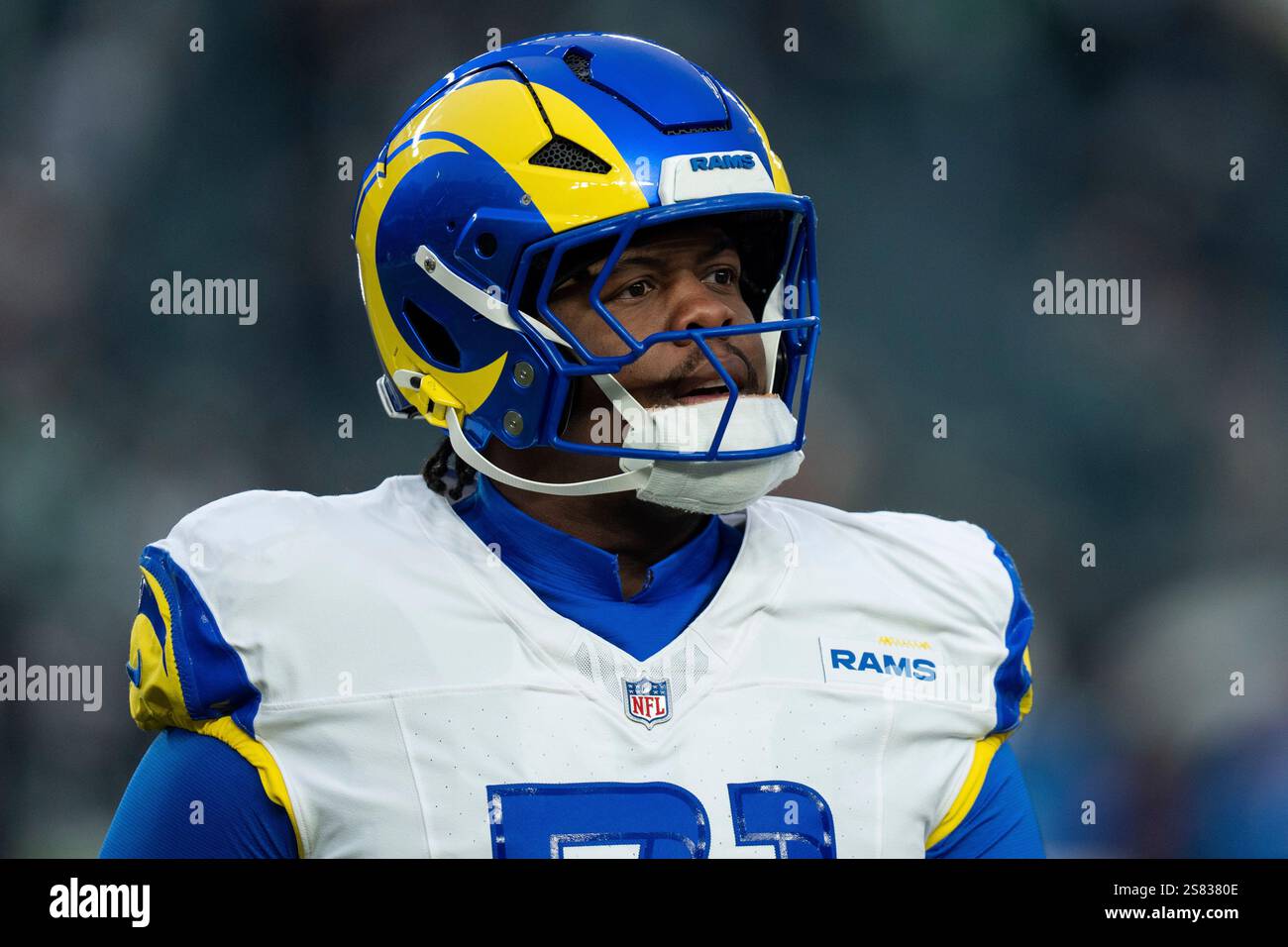 Los Angeles Rams offensive lineman Warren McClendon Jr. (71) looks on ...