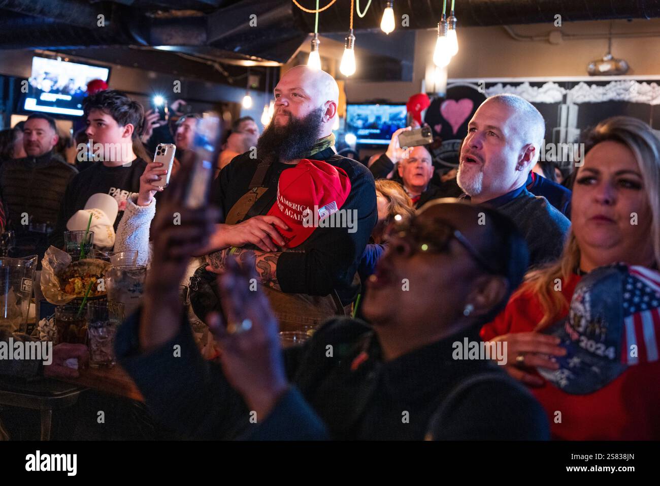 UNITED STATES - JANUARY 20: Guests listen to the National Anthem during ...