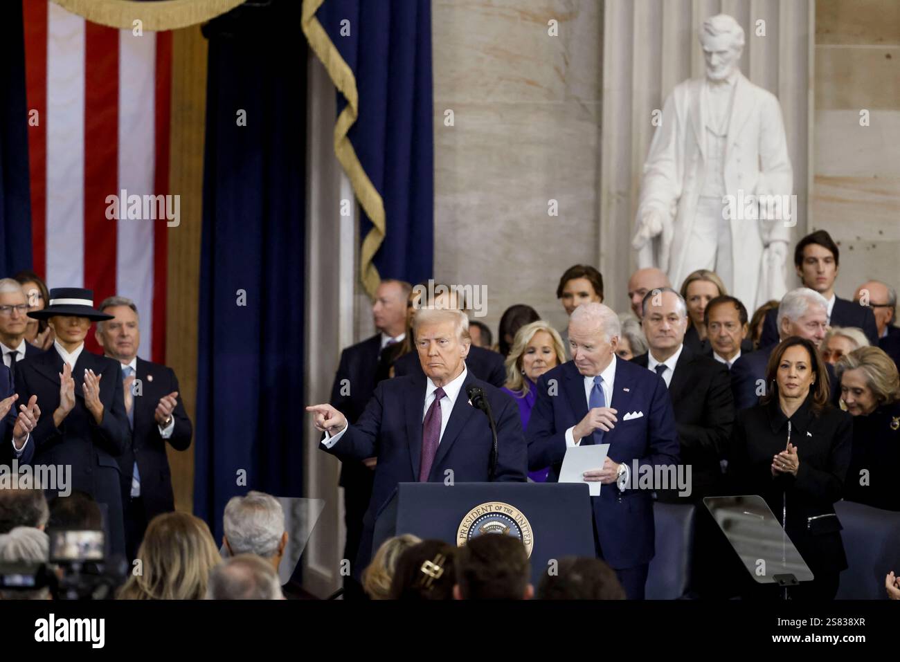 US President Donald Trump acknowledging the crowd during following his ...