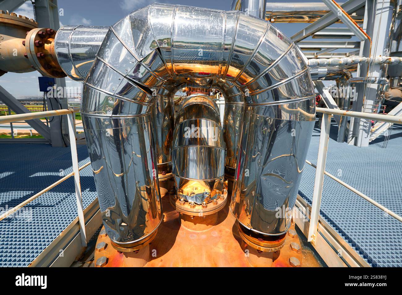 Industrial pipelines in a chemical plant showcase complex networking of ...