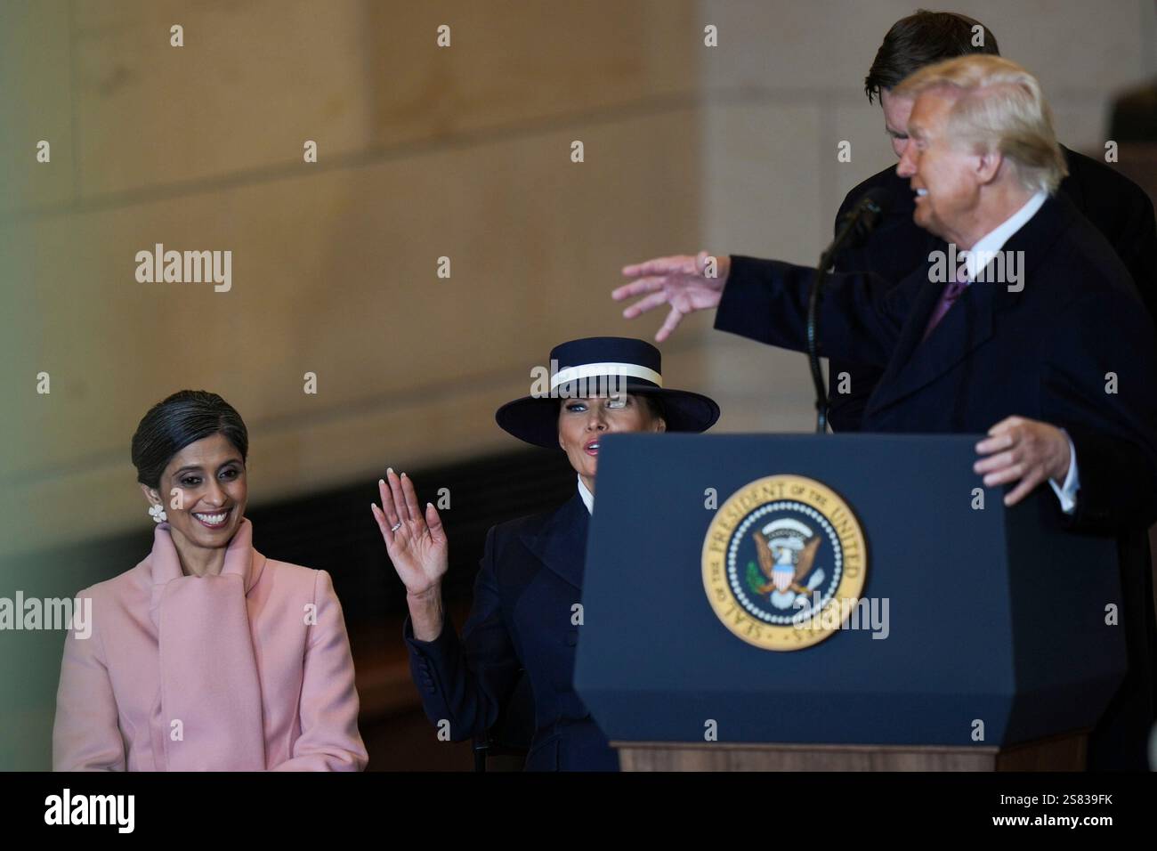 Second Lady Usha Vance and First Lady Melania Trump react as President ...
