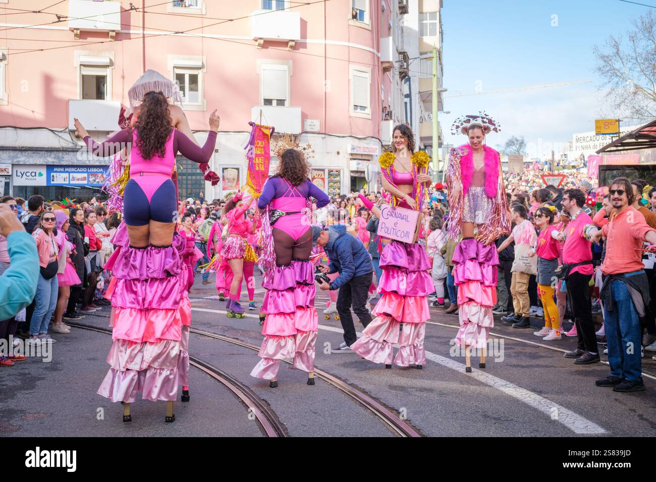Carnival parade in streets of Lisbon by artistic collective Clandestine ...