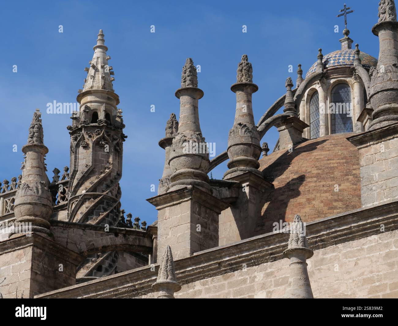 Gothic turrets on the roof of the Cathedral of Maria de la Sede in ...