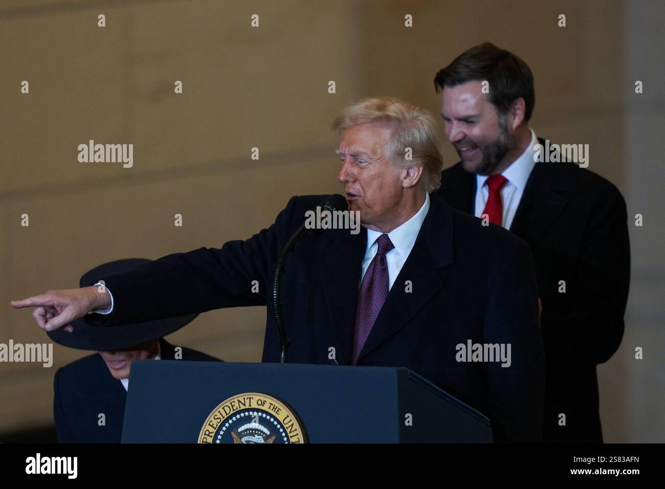 President Donald Trump delivers remarks in Emancipation Hall during ...