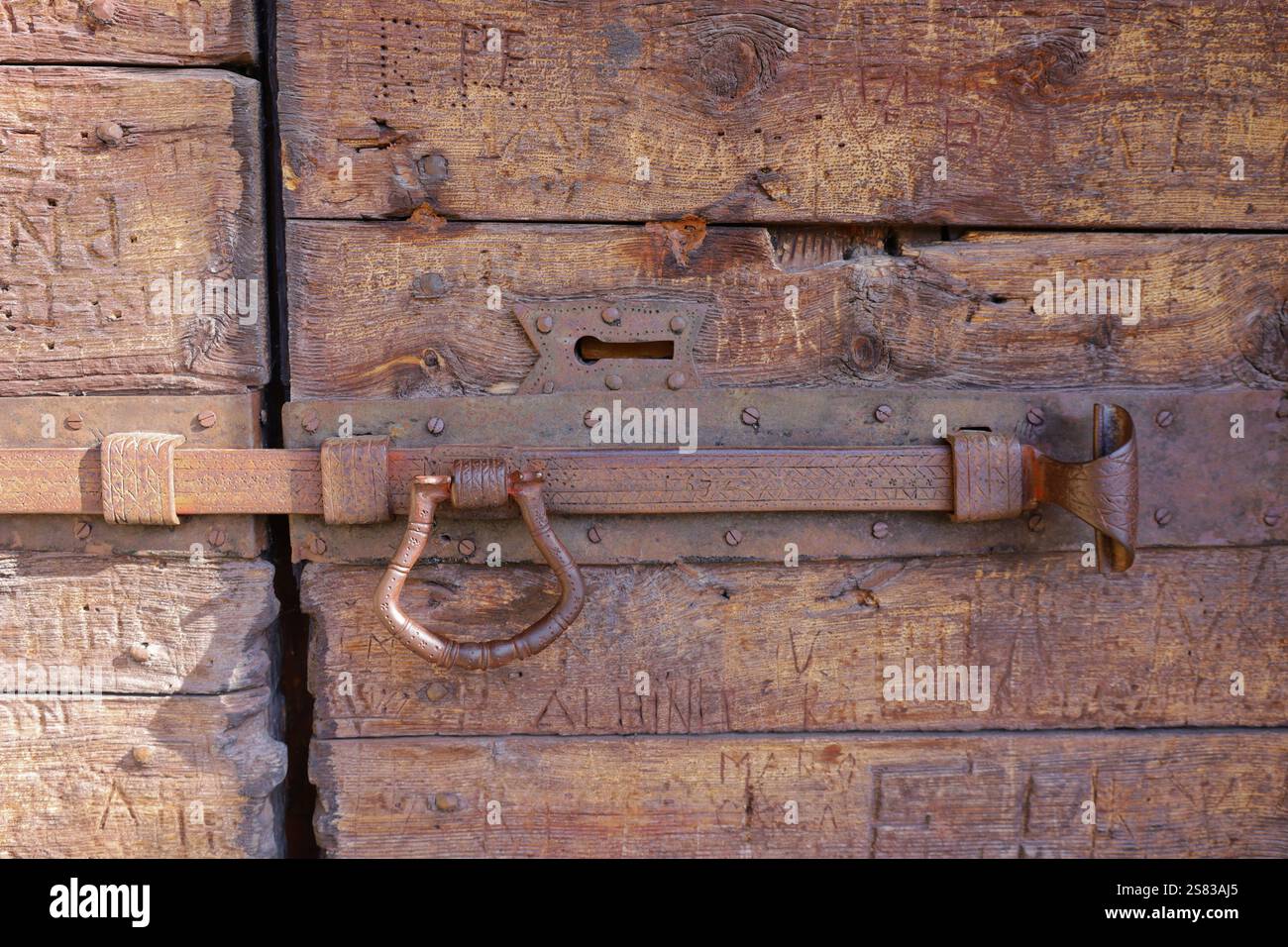 Wood Door Metal Latch Ancient Stock Photo - Alamy
