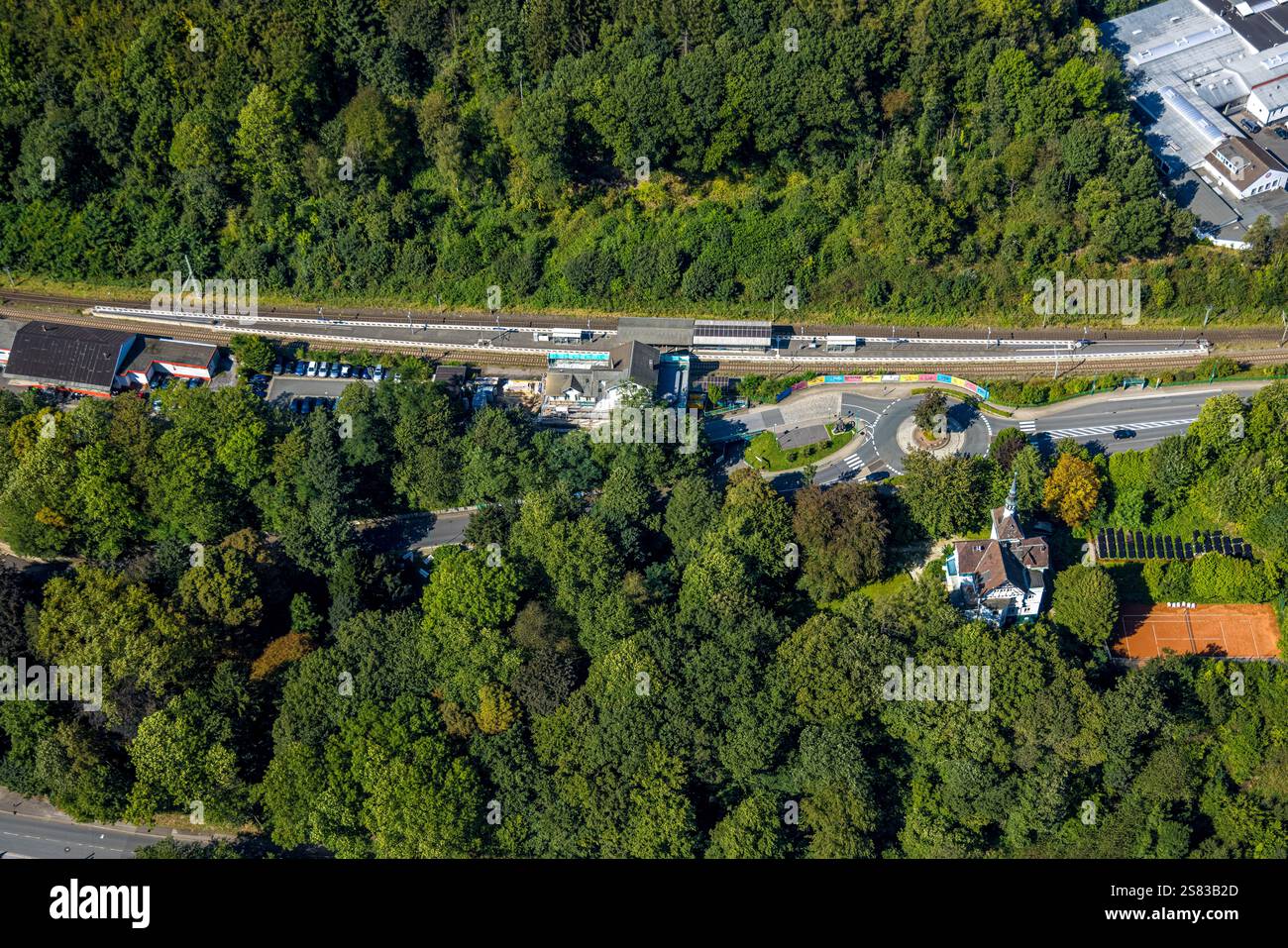 Aerial view, Ennepetal railroad station, construction site and ...