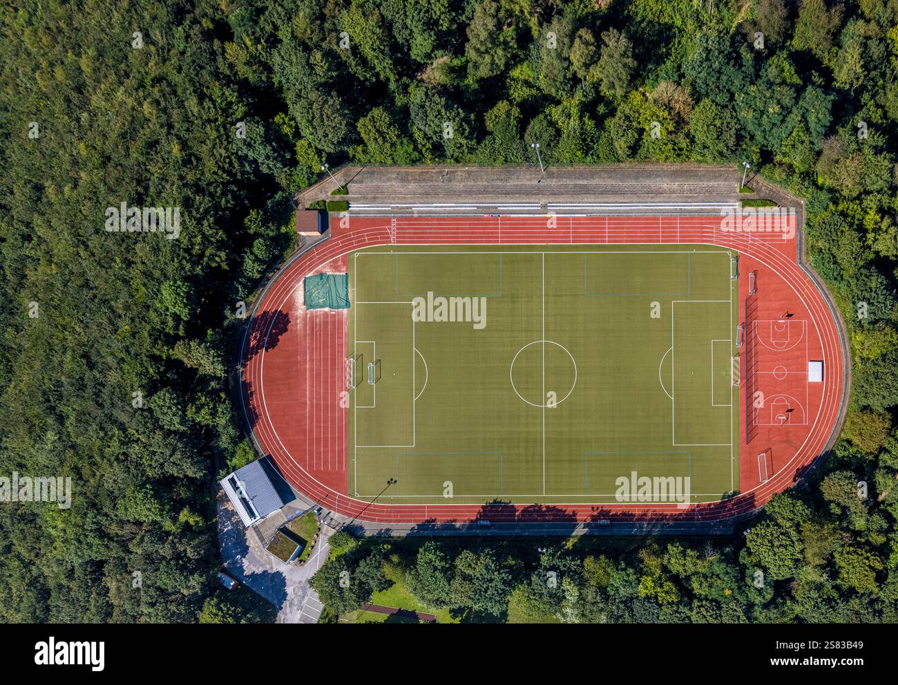 Aerial view, Dorma Sportpark, soccer stadium and athletics stadium ...