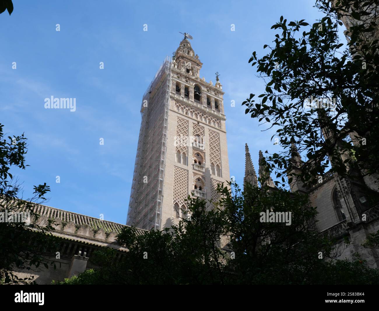 The Moorish bell tower La Giralda next to the Cathedral of Maria de la ...
