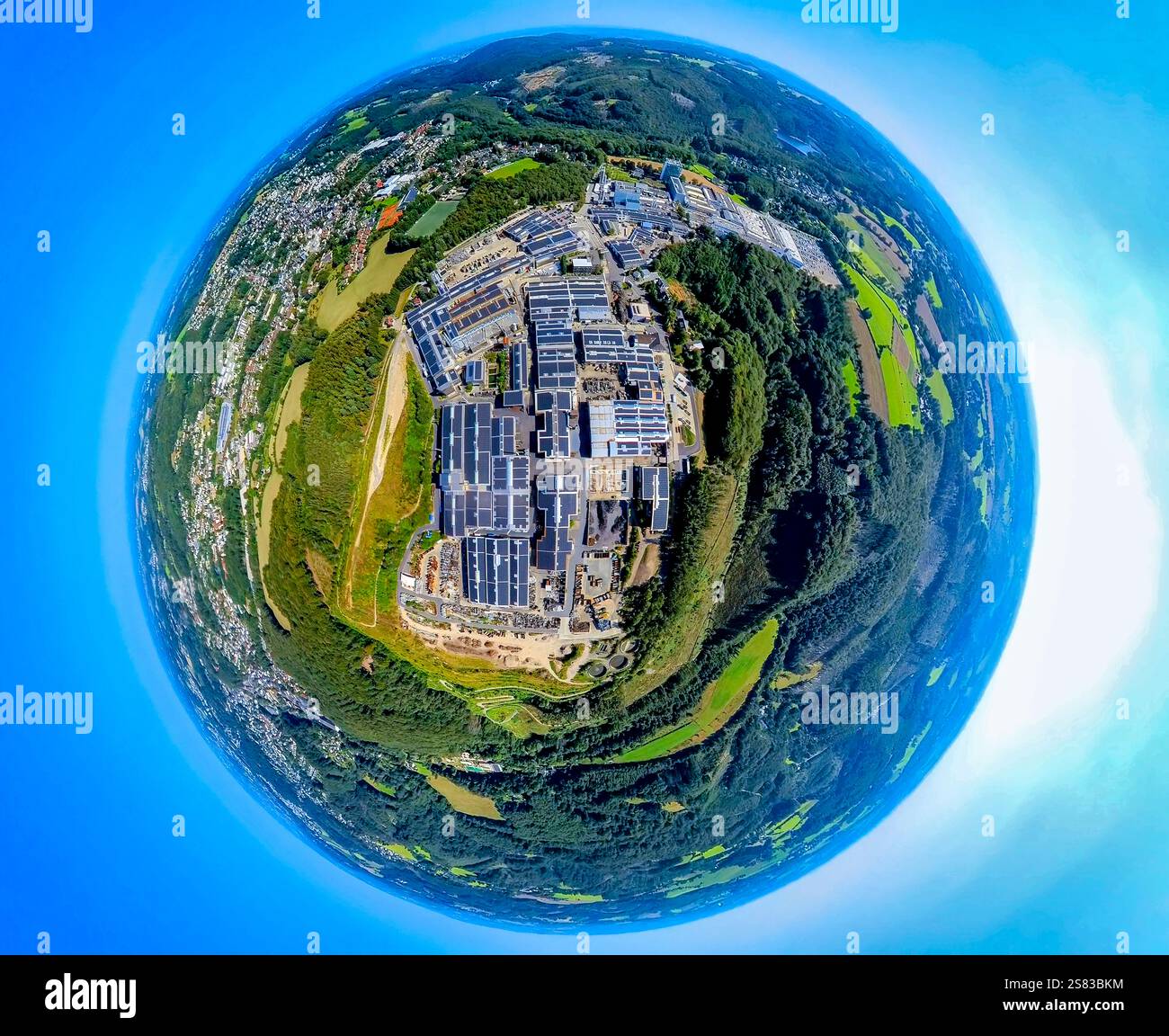 Aerial view, Dorma Siegfried Jacob Metallwerke GmbH with solar roof ...