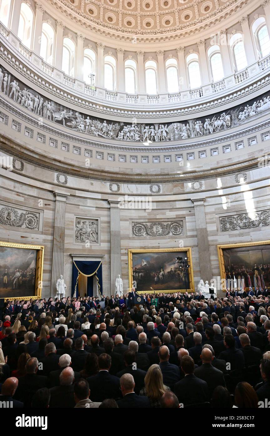 Newly sworn-in President Donald Trump speaks during the 60th inaugural ...