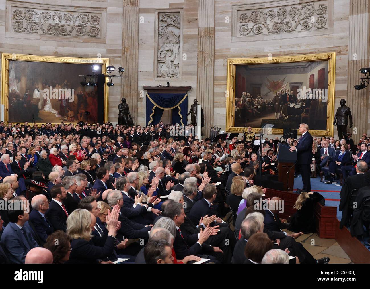 U.S. President Donald Trump delivers his inaugural address on the day ...