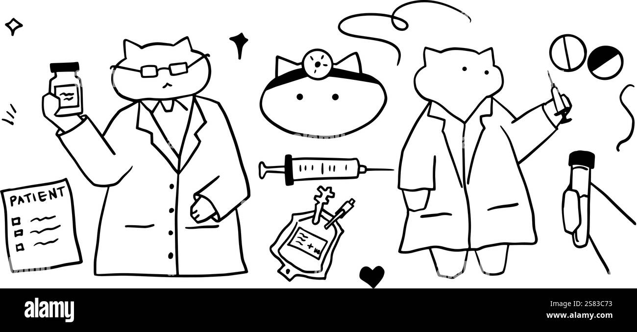 Medic Cat: Healthcare-Inspired Cute Line Art Stock Vector Image & Art ...