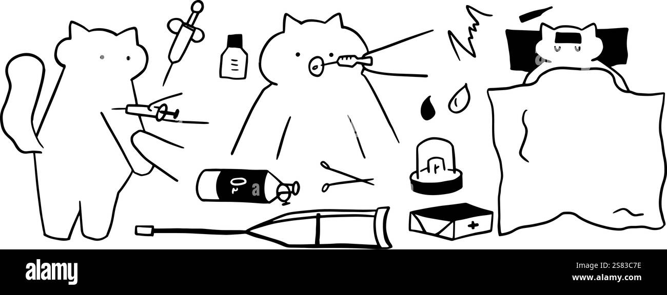 Medic Cat: Healthcare-Inspired Cute Line Art Stock Vector Image & Art ...