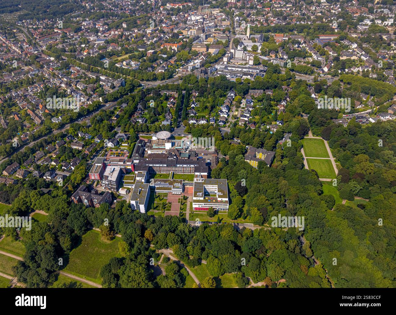 Aerial view, Bergmannsheil and Kinderklinik Buer gGmbH with helipad ...