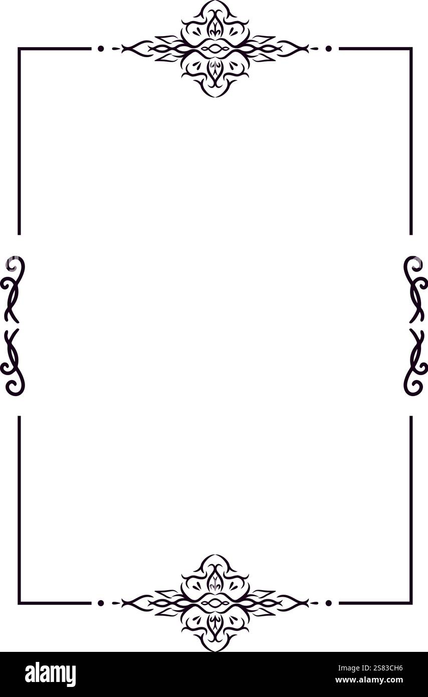 Rectangular frame featuring elegant floral ornaments at each corner and ...