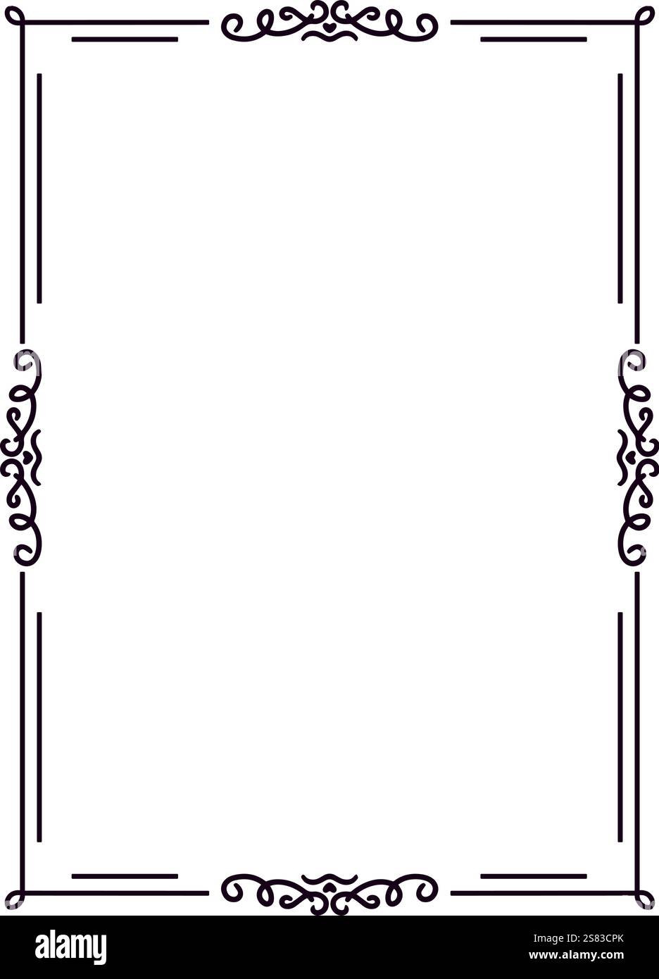 Rectangular frame with elegant lines and flourishes at each corner ...