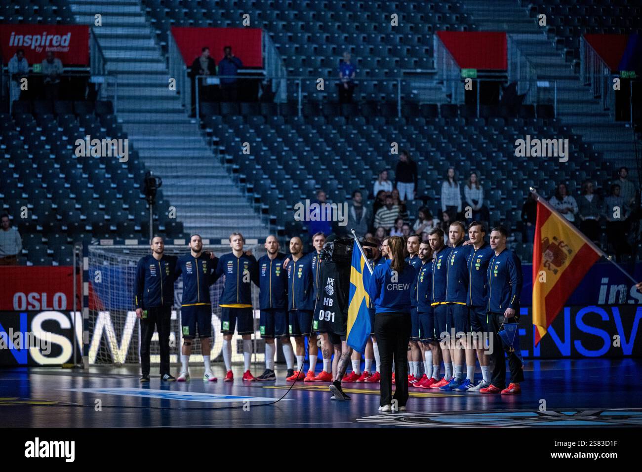 The Swedish players ahead of the 2025 IHF World Men's Handball ...