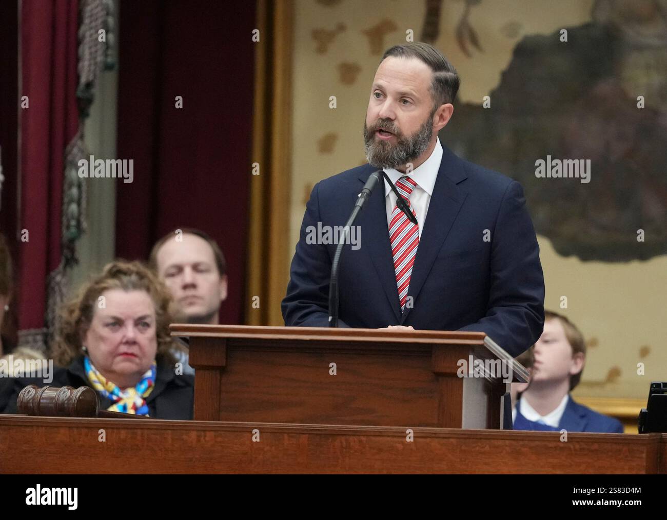 State Rep. DUSTIN BURROWS , R-Lubbock, give an acceptance speech as he is elected Speaker of the ...